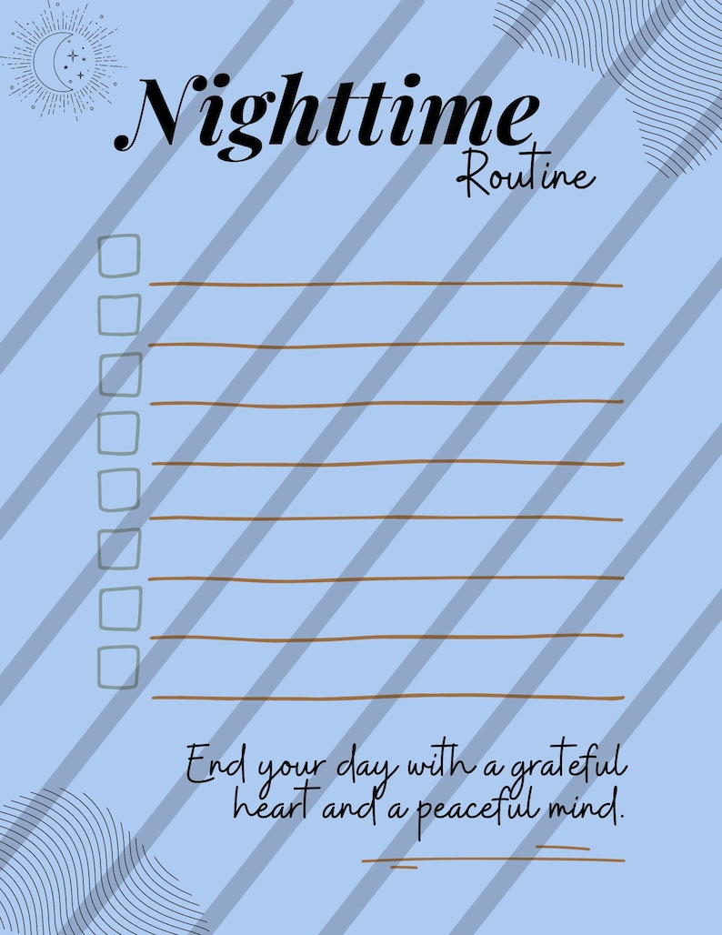 Digital Nighttime Routine Planner Template! Printable - Etsy