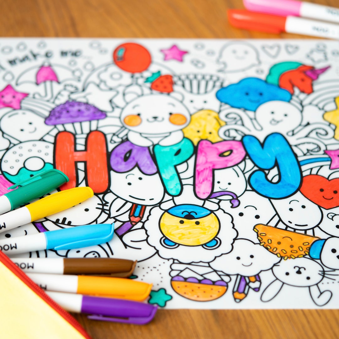 Happy Reusable Colouring Mat Set - Etsy