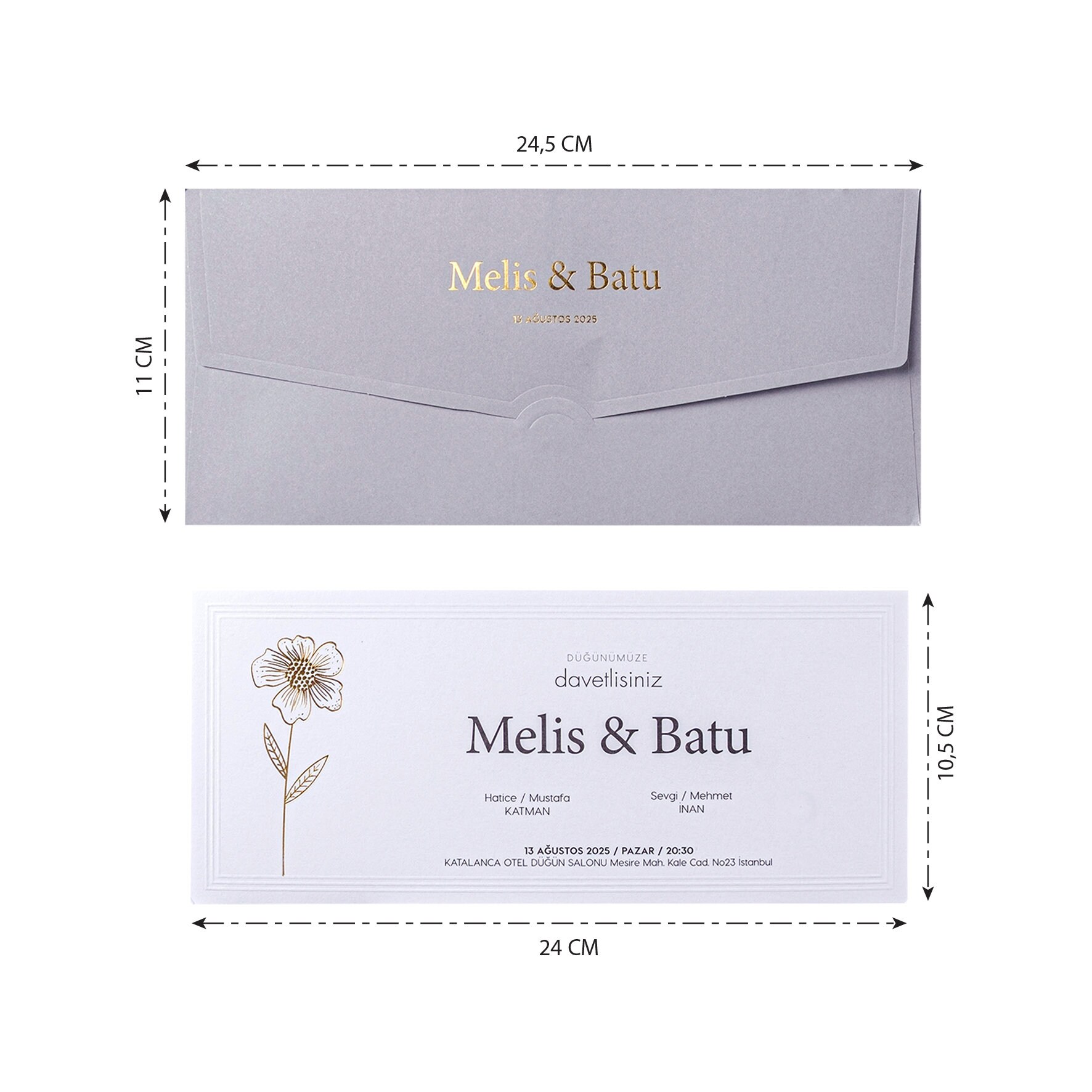 Embossed Border White Wedding Invitation Card With Gold Foil Flower and ...