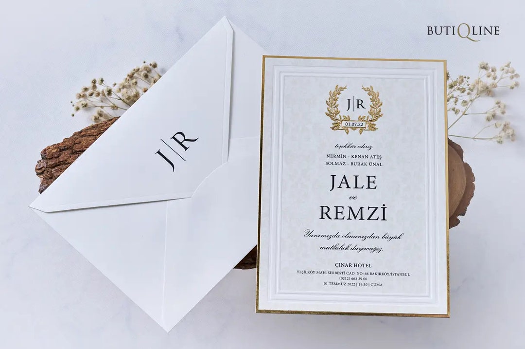 Gold Foil Edge White Modern Wedding Invitation Card With Embossed ...