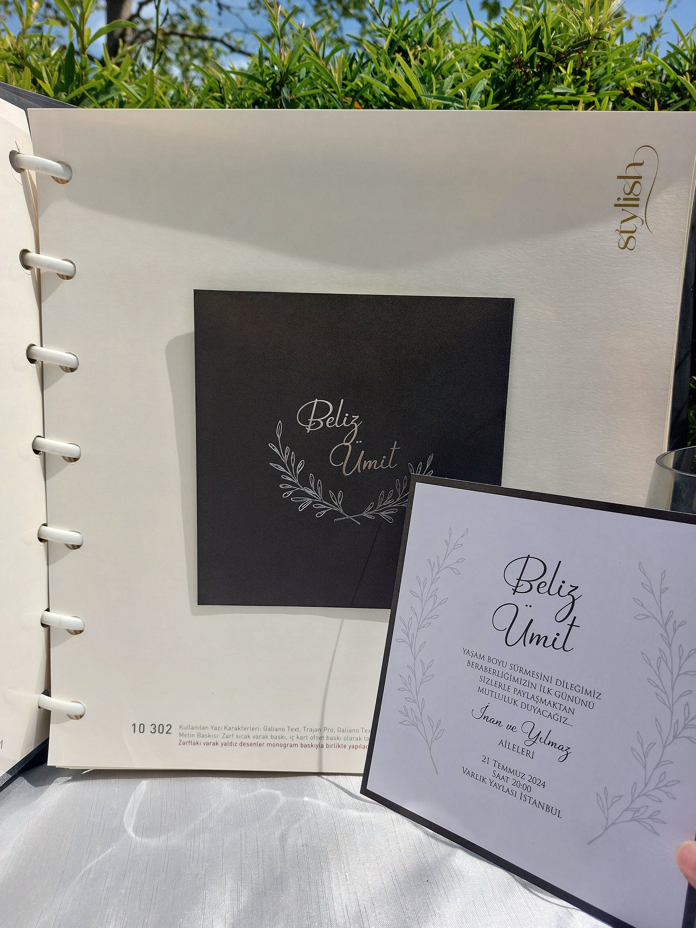 Leaves Pattern White Modern Wedding Invitation Card With Gray Border ...