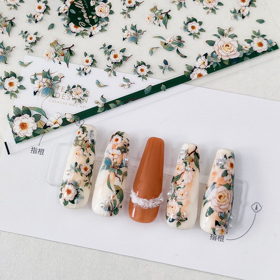 Spring Flower Embossed Pattern Design Nail Deco Sticker | Kawaii Nail ...