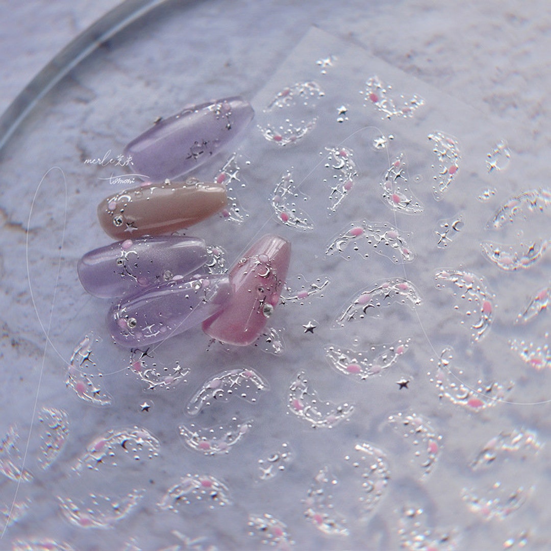 Crystal Star Embossed Pattern Design Nail Deco Sticker | Kawaii Nail ...