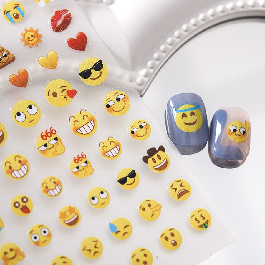 Emoji Smile Face Embossed Pattern Design Nail Deco Sticker Kawaii Nail ...