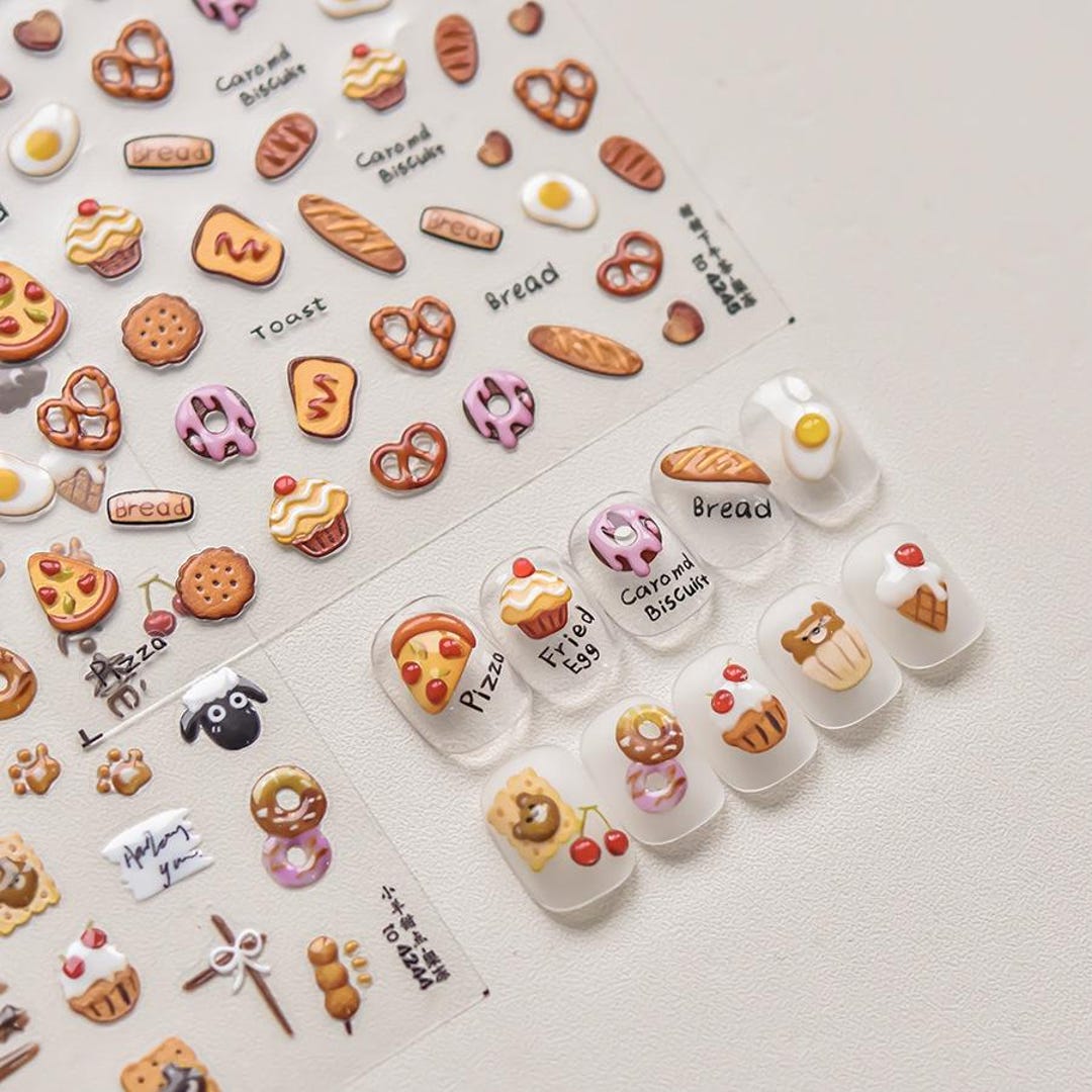 Cherry Cup Cake Nail Deco Sticker Kawaii Nail Decals Street Food 5D ...