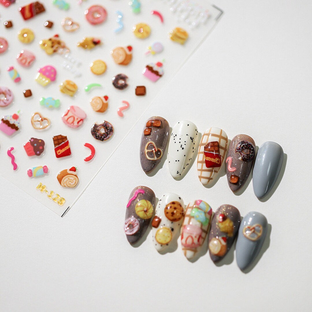 Sweet Pastry Embossed Pattern Design Nail Deco Sticker Kawaii Nail ...