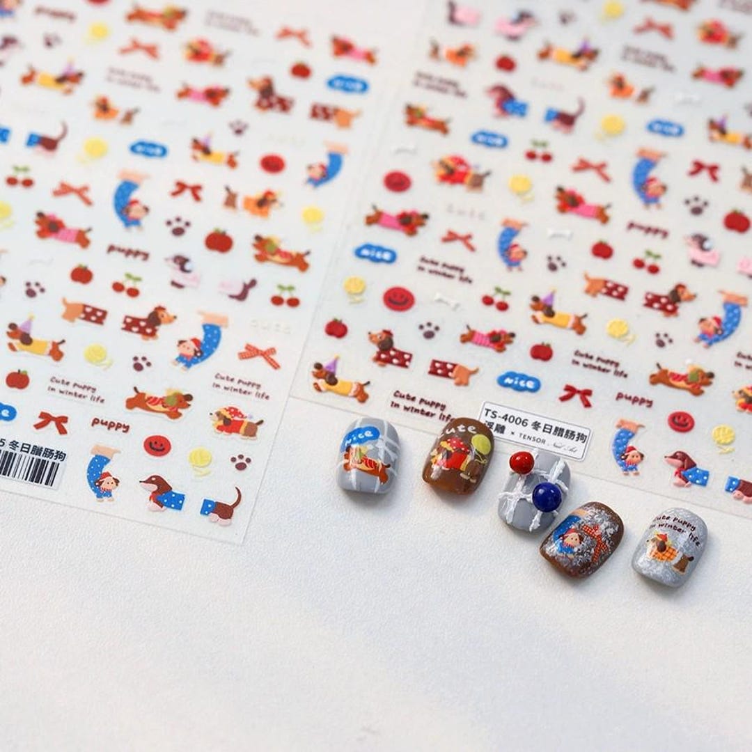 Sausage Dog Nail Deco Sticker | Kawaii Puppy Nail Decals | 5D Nails ...