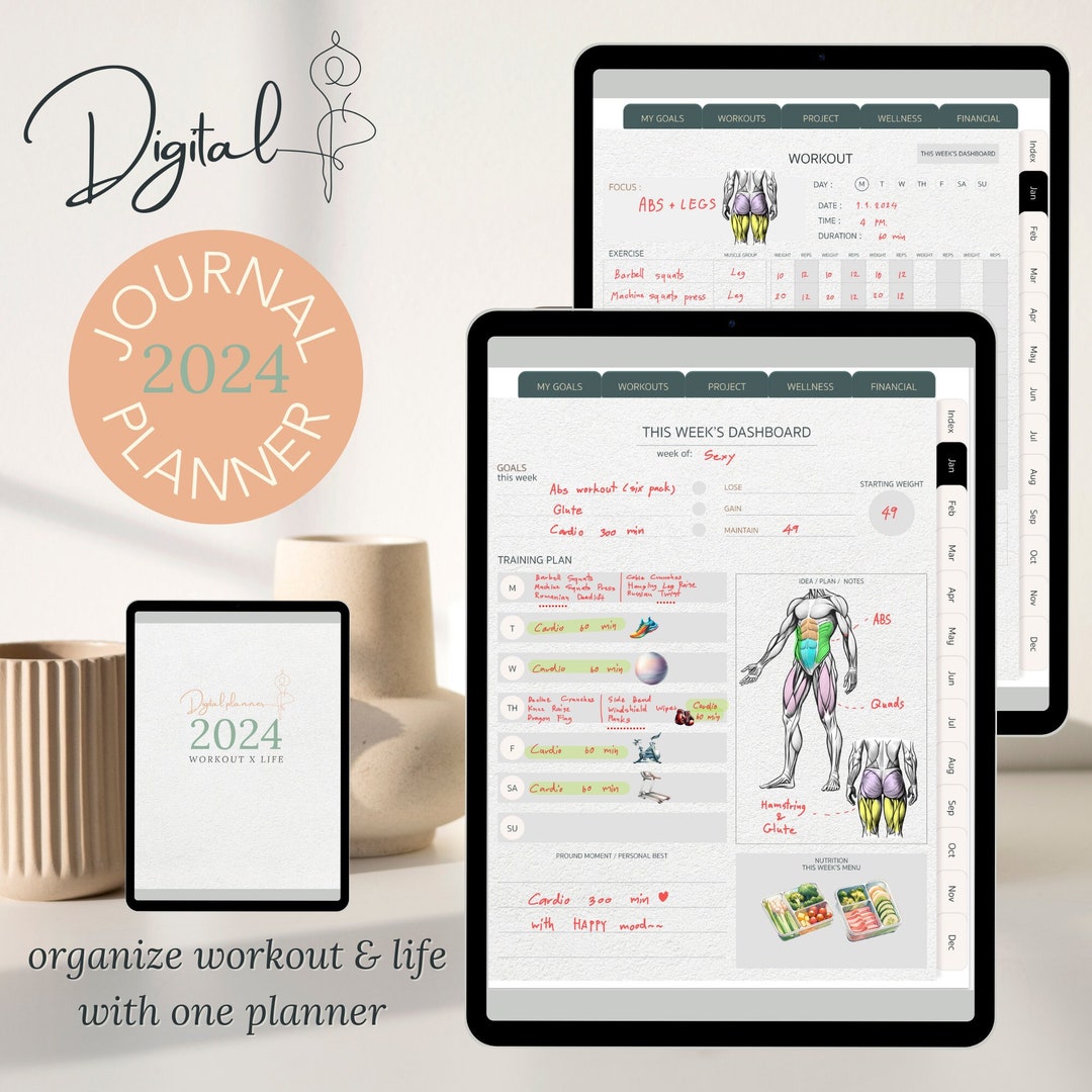 Digital Workout X Life Planner Journal 2024 Workout, Gym, Goodnotes ...