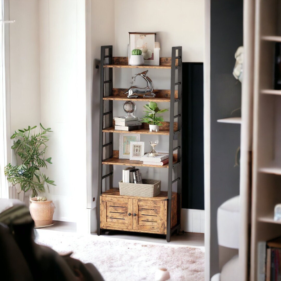 Rustic Industrial Bookshelf With Louvered Doors 3/4-tier - Etsy UK