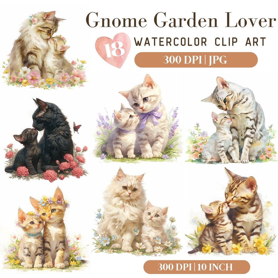 Watercolor Cute Mom and Baby Cat Clipart, Cute Kittens Animal Nursery ...