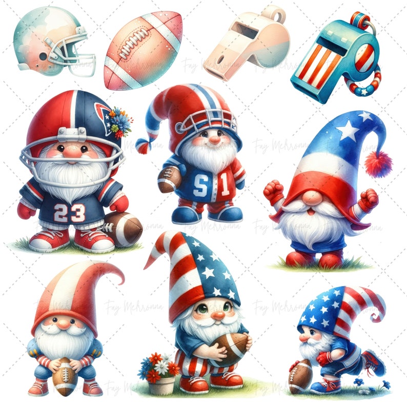 Cute Gnome Watercolor American Football Clipart, Gnomes Illustrations ...