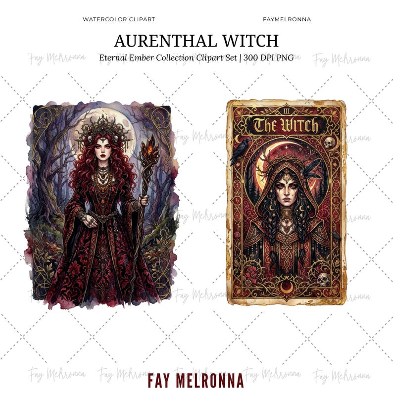Watercolor Dark Autumn Witch Clipart, Gothic Occult Witch PNG, Forest ...