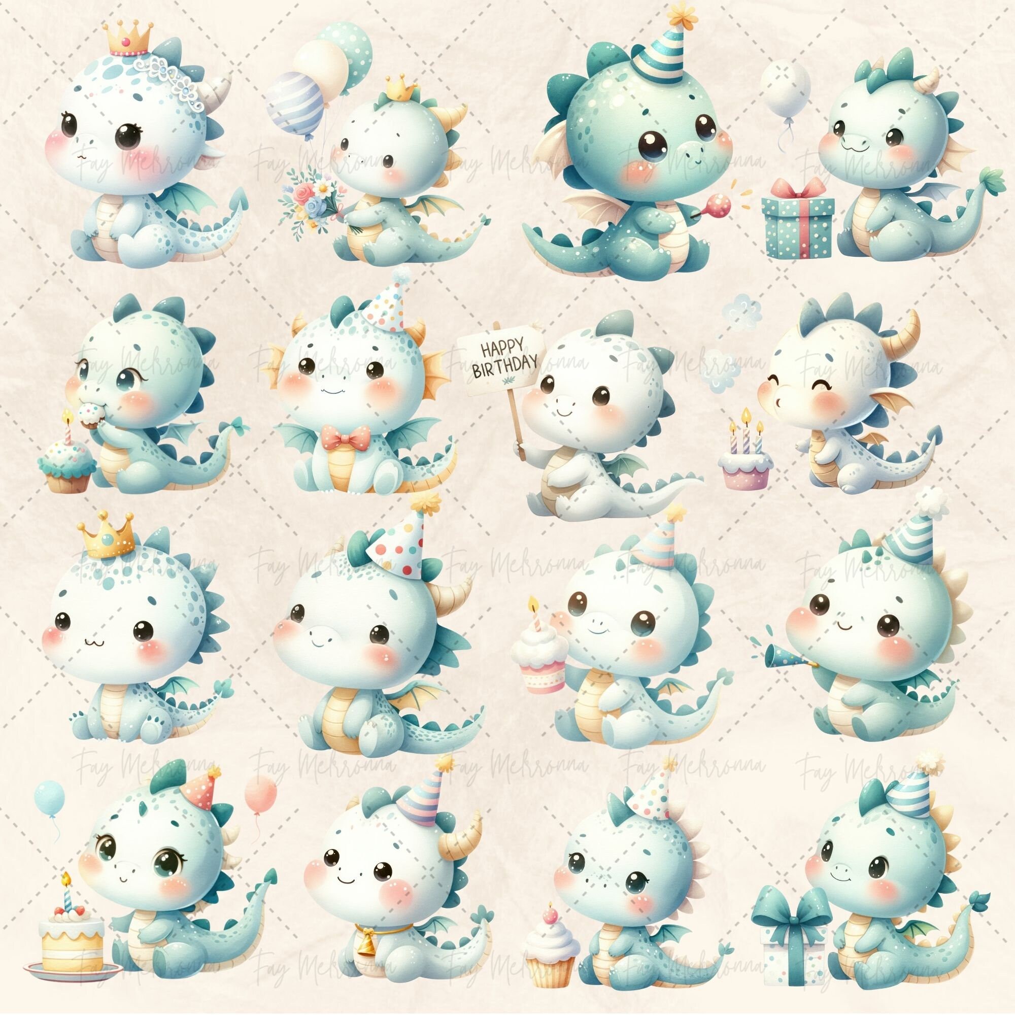 Watercolor Baby Dragon Birthday PNG Clipart, Birthday Cake 1-9 Year Old ...