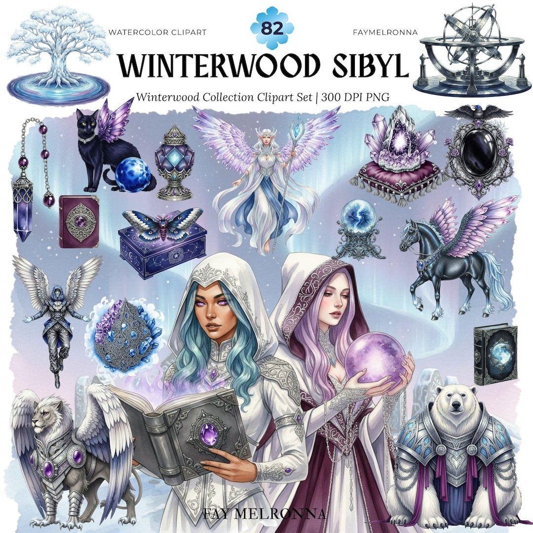 Winterwood Sibyl Clipart | Dark Fantasy Oracle | Icy Crystal Graphic ...