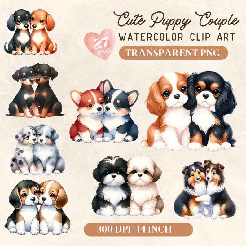 Puppy Doggy Couple in Love PNG Clipart, Couple Clip Art, Couple ...