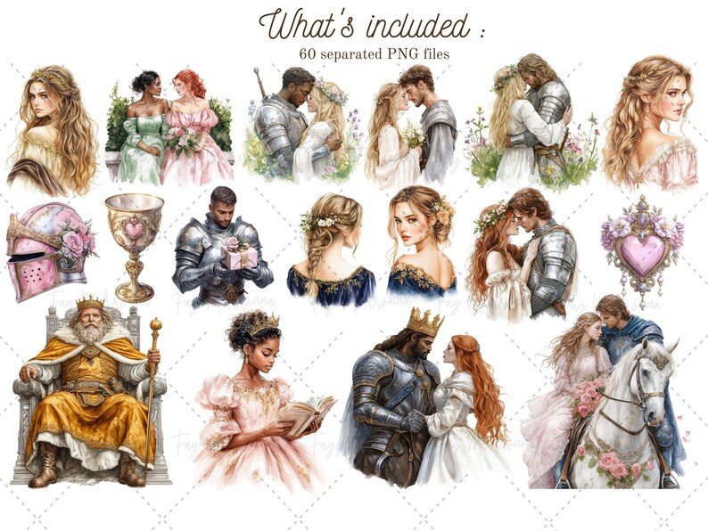 Watercolor Medieval Valentine Clipart Bundle, Valentines Day Clip Art ...