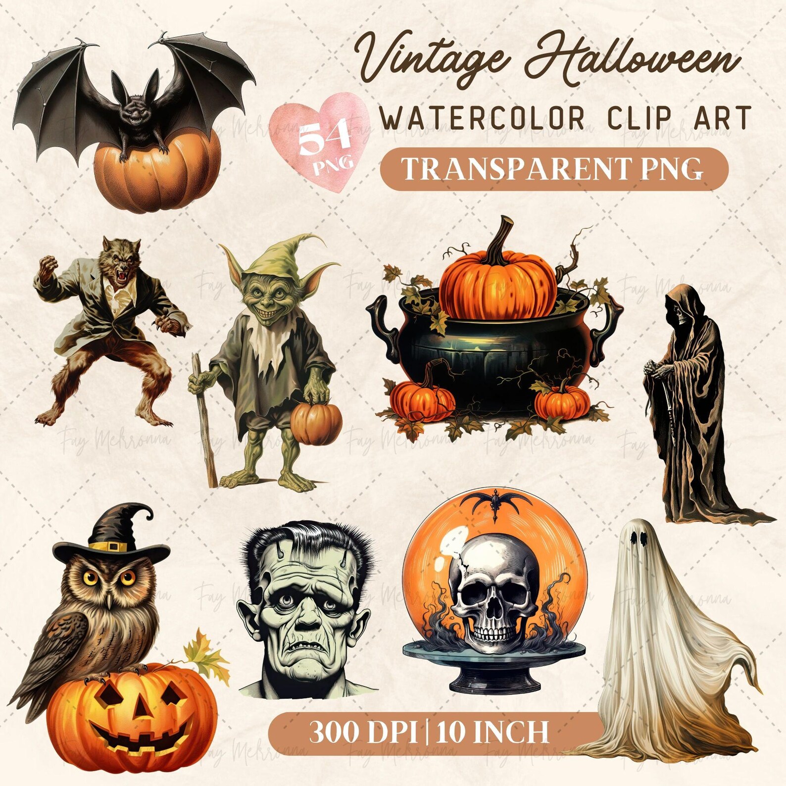 Vintage Creepy Halloween Clipart, Old Style Antique Halloween Clip Art ...