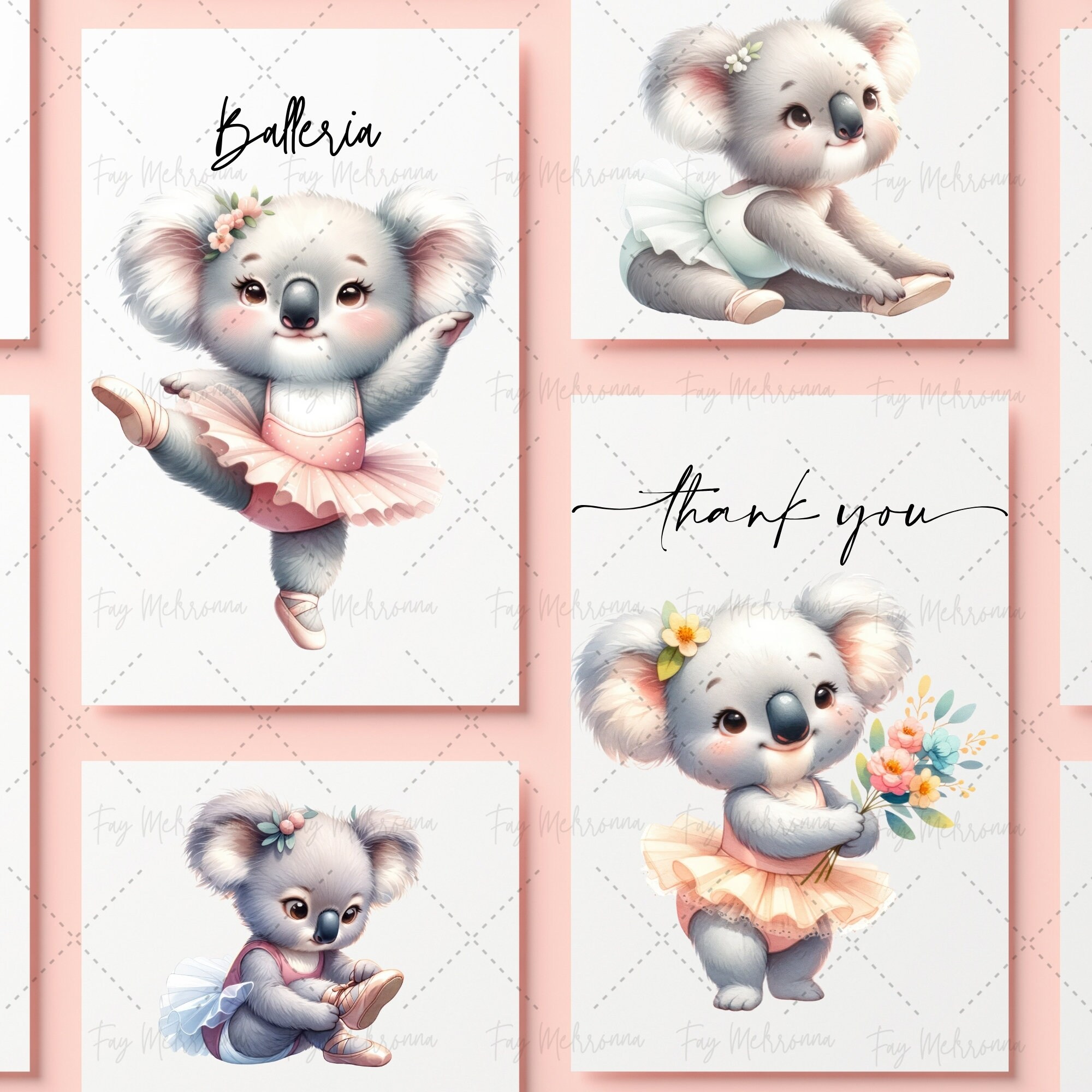 Watercolor Ballerina Koala PNG Bundle, Digital Crafts Designs ...
