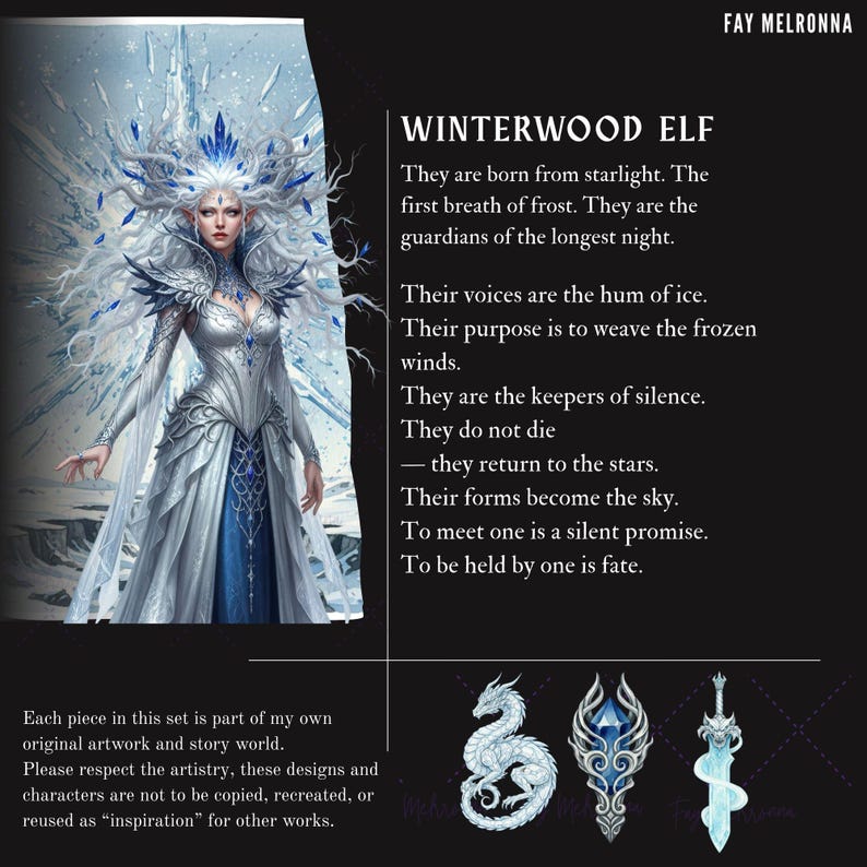 Winterwood Elf Clipart | Dark Fantasy Elven | Icy Crystal Graphic | Ice ...