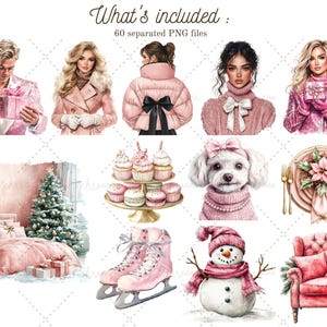 Watercolor Pretty in Pinkmas Clipart, Pink Xmas Clip Art, Christmas ...
