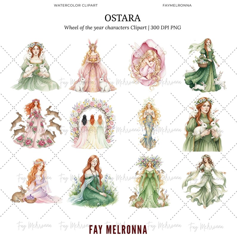 Ostara Spring Equinox Watercolor Clipart, Gothic Witch Clipart, Goddess ...