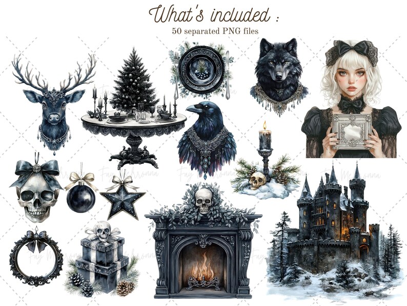Watercolor Gothic Dark Christmas Clipart, Gothic Xmas Clip Art ...
