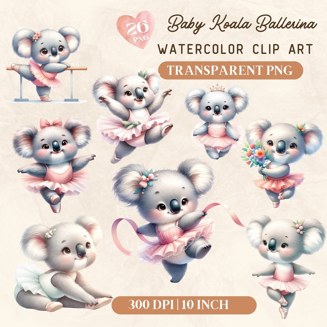 Watercolor Ballerina Koala PNG Bundle, Digital Crafts Designs ...