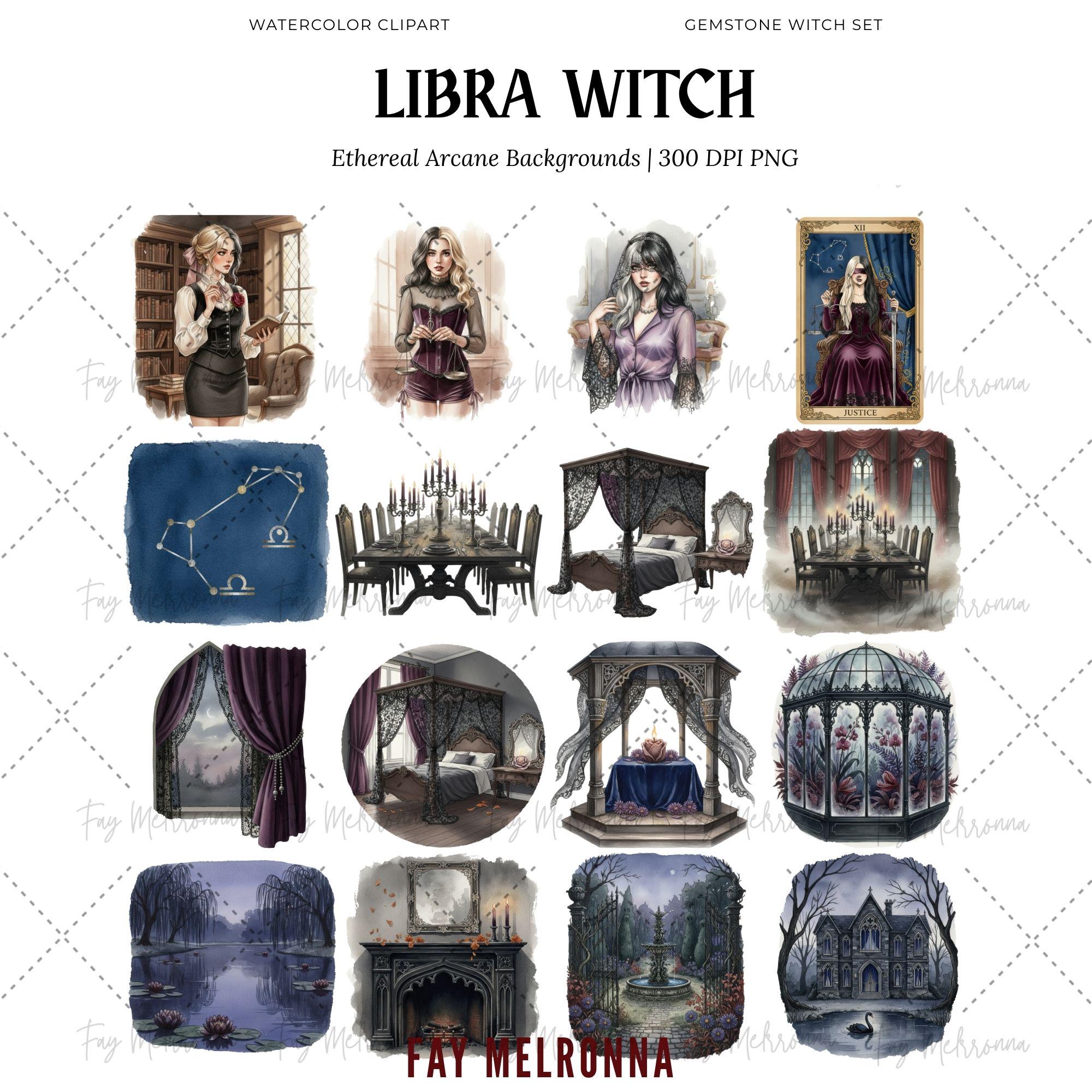Libra Witch Clipart | Gothic Zodiac PNG Bundle | Dark Coquette Graphic ...