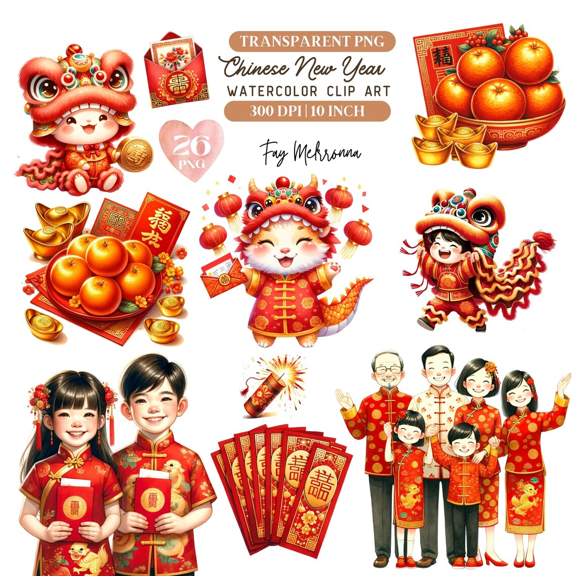 26 Chinese New Year PNG Clip Art,new Year Clip Art,dragon Watercolor ...