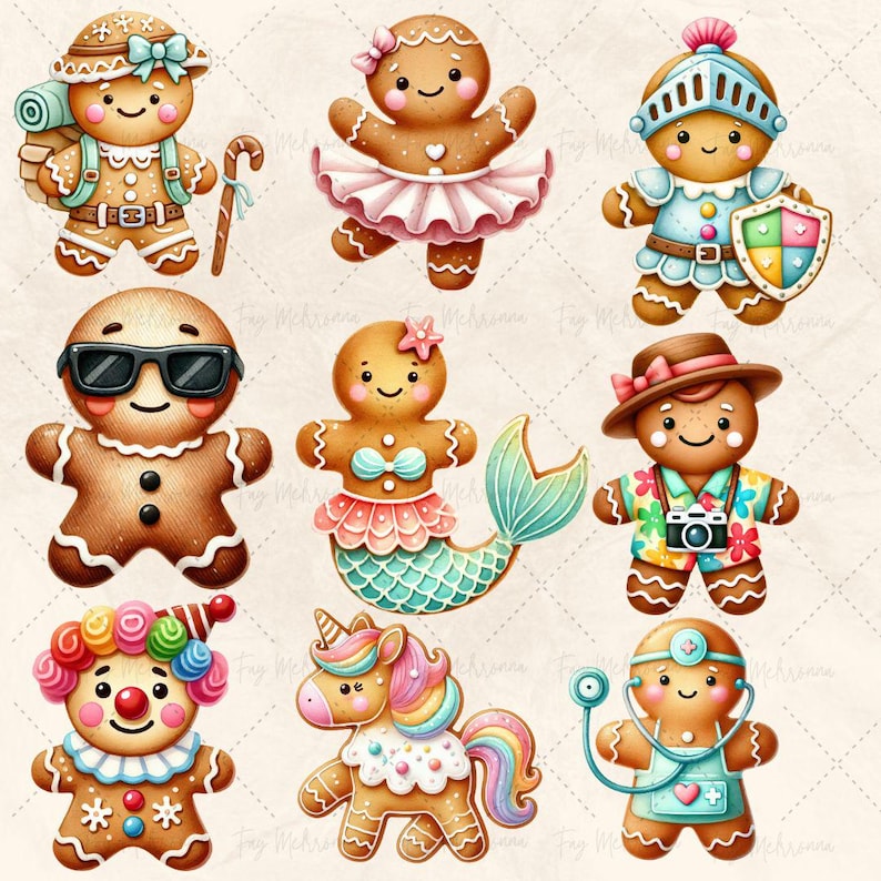 24 Quirky Gingerbread Christmas PNG | Gingerbread Clipart | Christmas ...