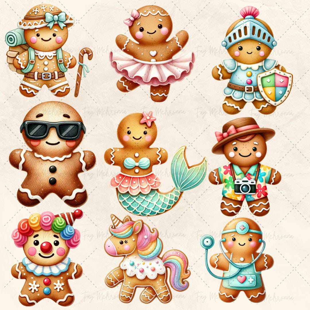24 Quirky Gingerbread Christmas PNG | Gingerbread Clipart | Christmas ...