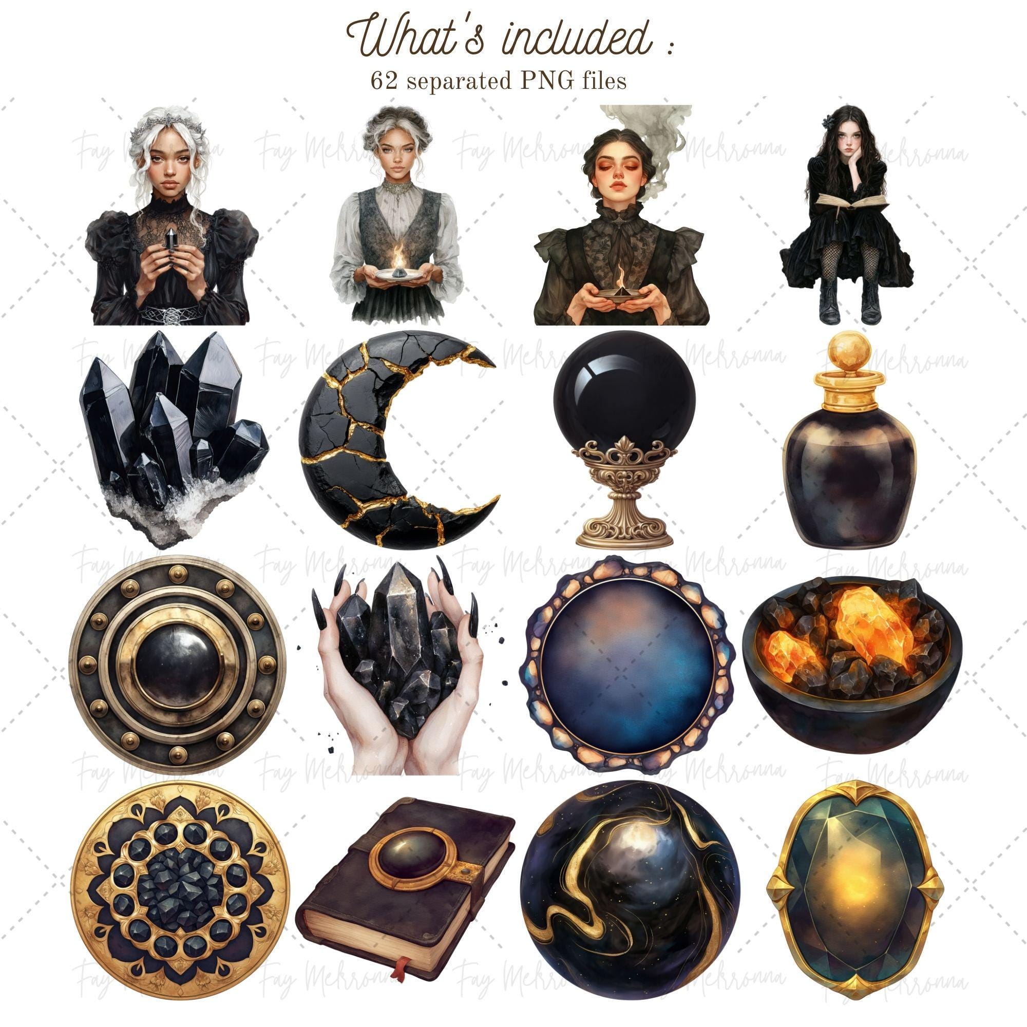 Obsidian Witch Clipart: Watercolor Gothic Queen Graphics (digital ...
