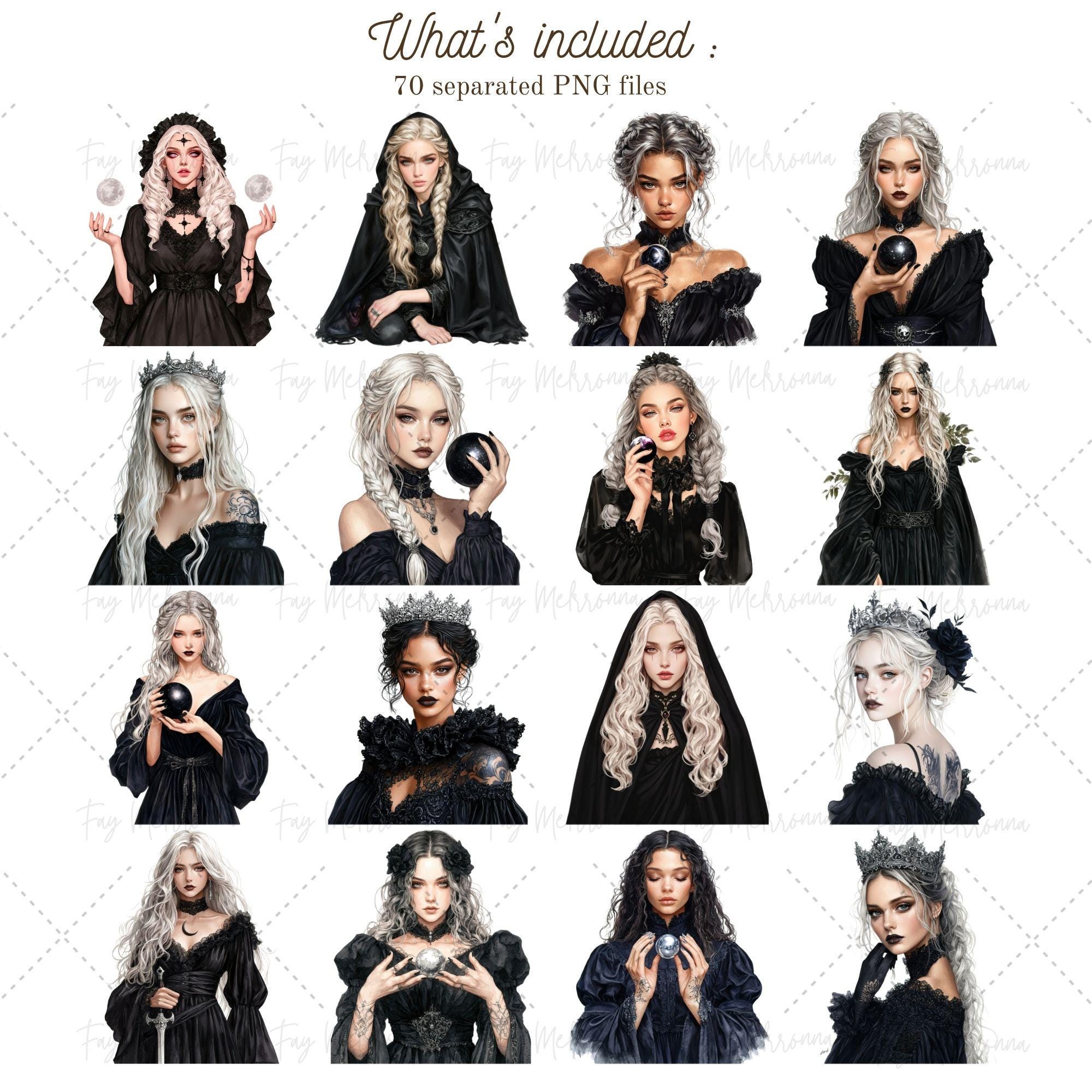 Watercolor Eclipse Moon Witch Clipart, Witch Moon Goddess Fae PNG ...