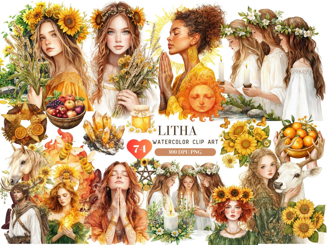 Watercolor Litha Spiritual Clipart, Pagan Witch Clipart,goddess Fairy ...