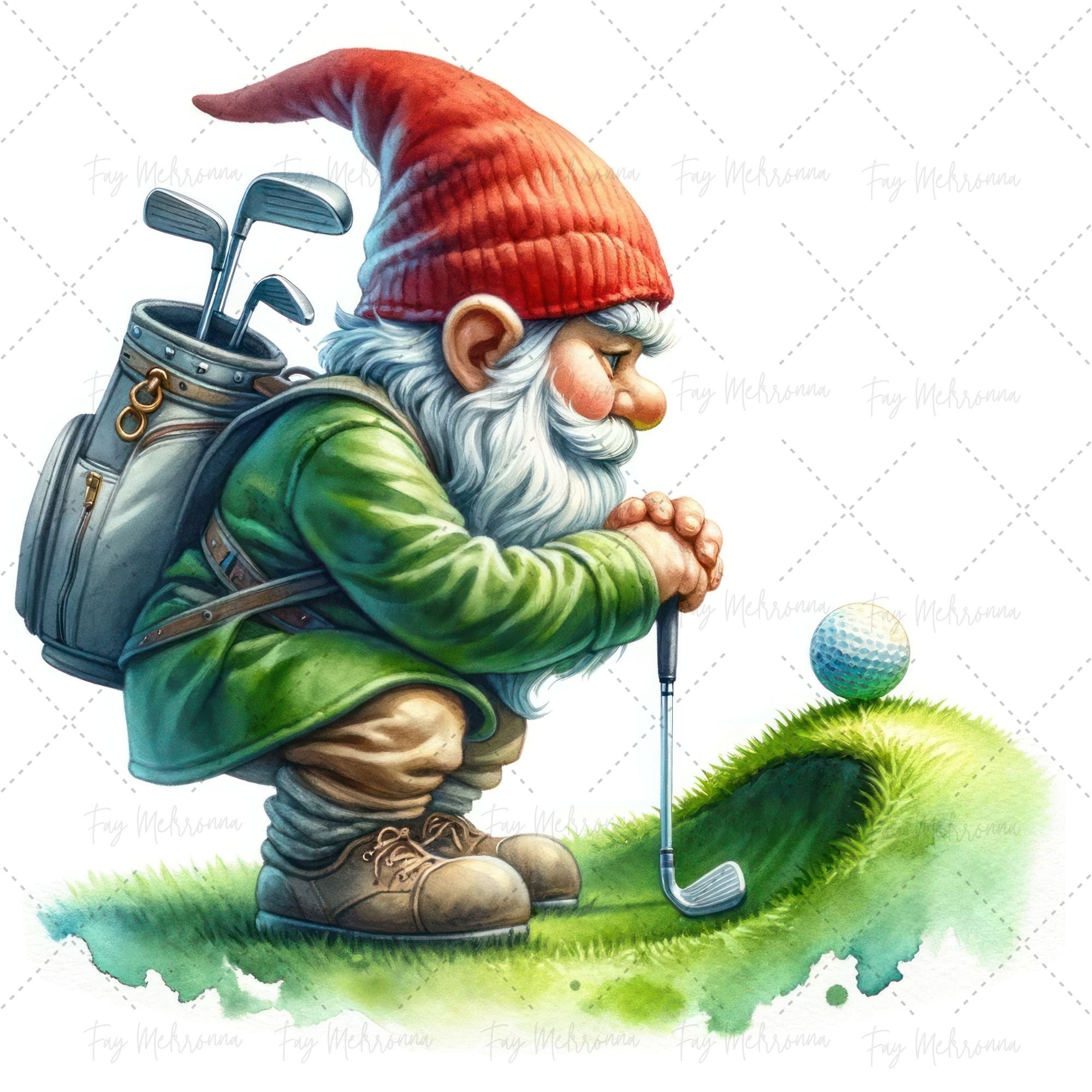 Golf Gnome JPG, Golf Gnome Watercolor Clipart, Sports Gnome, Golf JPG ...