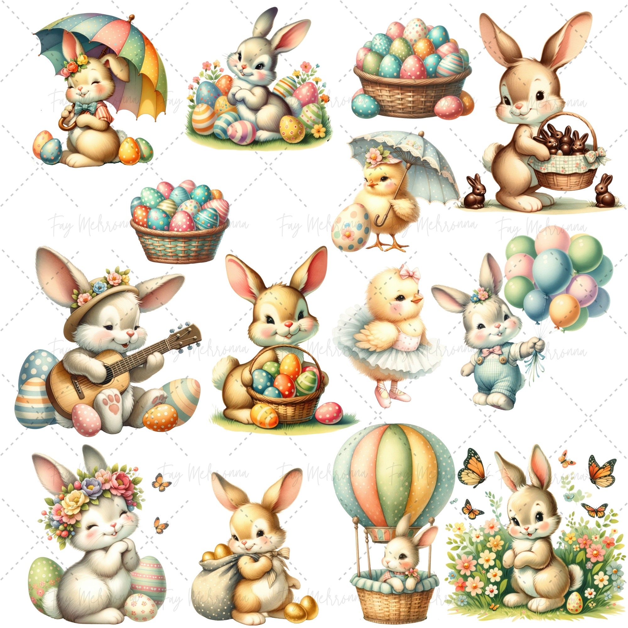 Easter Bunny Vintage Retro PNG Clip Art, 1950 Clip Art,easter ...