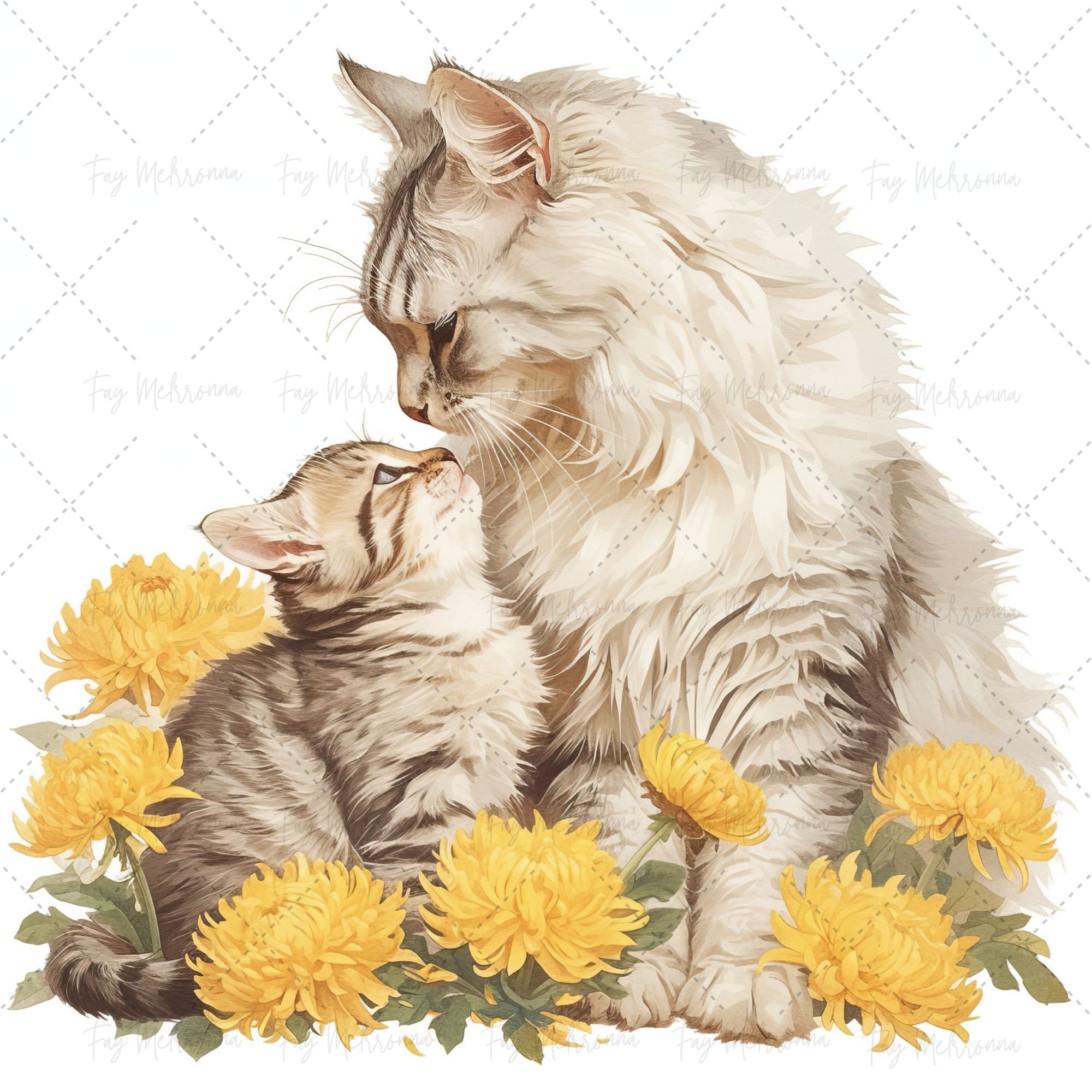 Watercolor Cute Mom and Baby Cat Clipart, Cute Kittens Animal Nursery ...