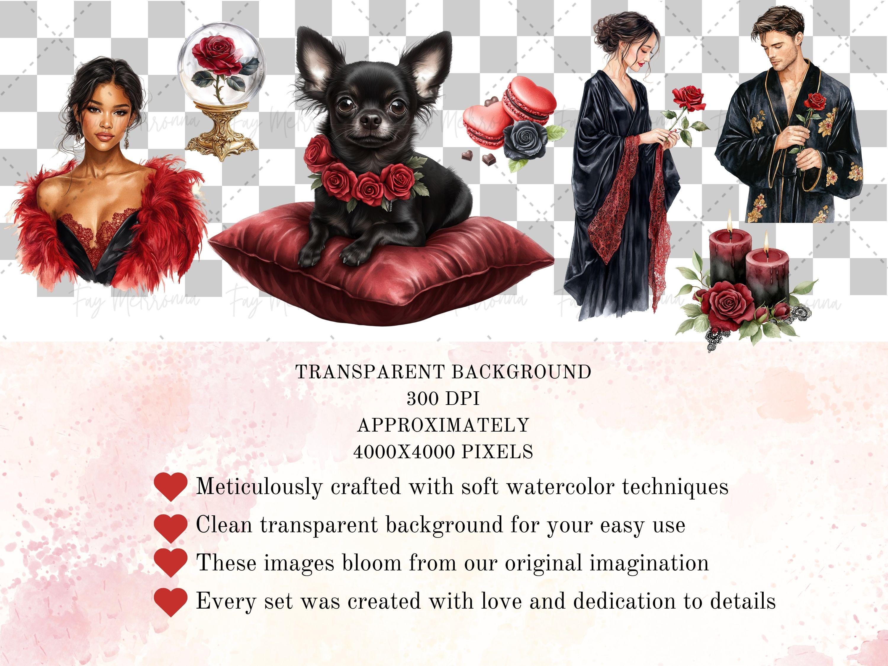 Watercolor Velvet Roses Love Unveiled Valentines Day Clipart Bundle ...