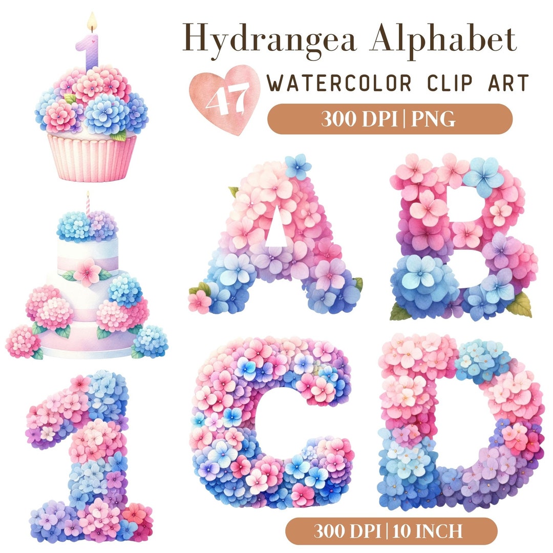 Hydrangea Birthday Nursery Alphabet, Children Birthday Nursery Letters ...