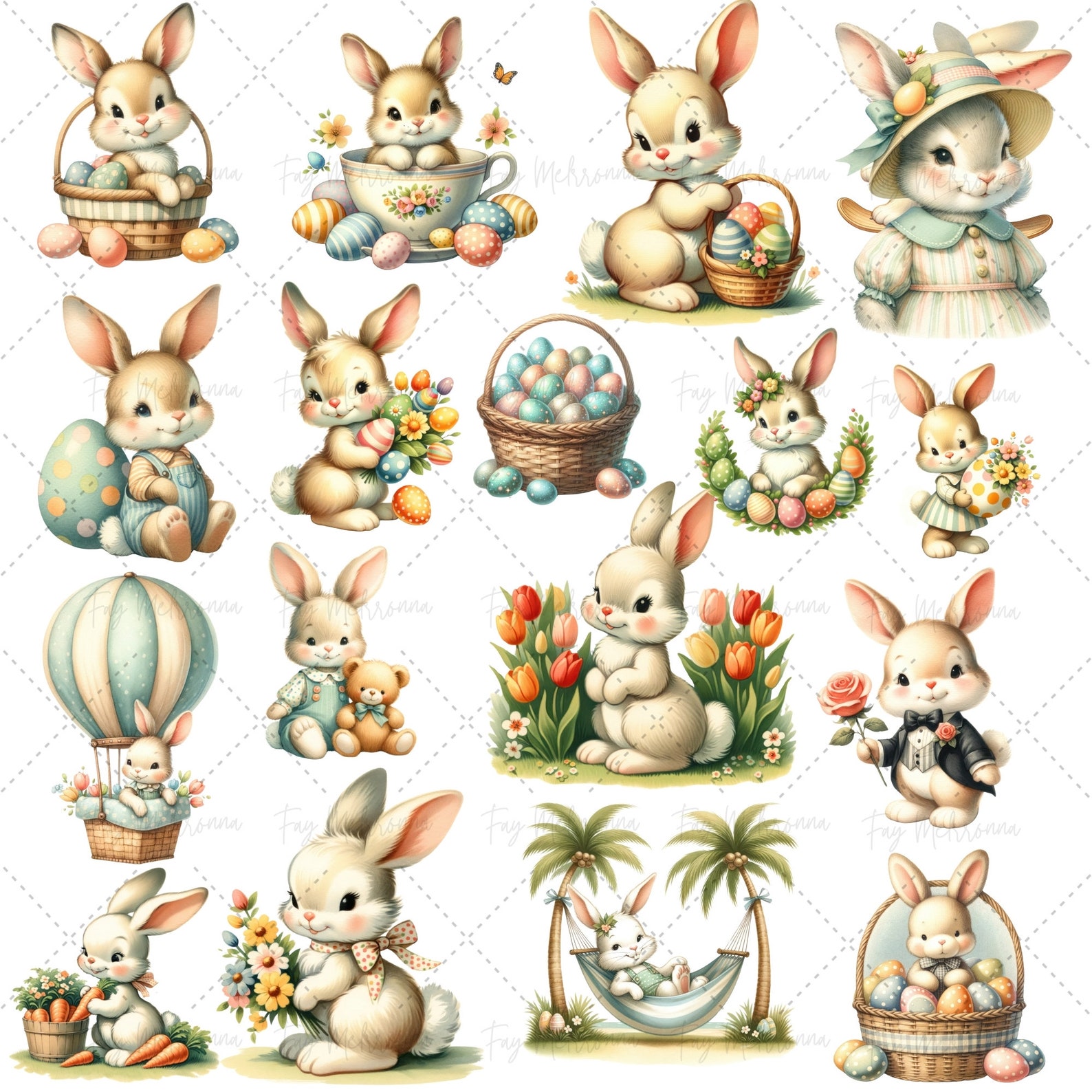 Easter Bunny Vintage Retro PNG Clip Art, 1950 Clip Art,easter ...