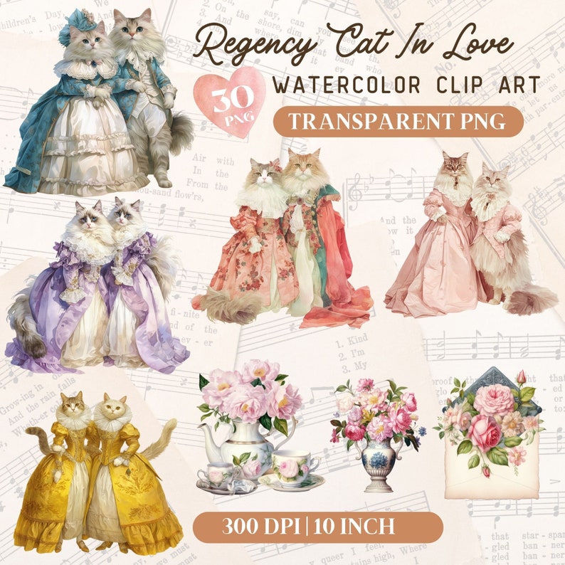 Regency Cat Couple in Love PNG Clip Art, Couple Clip Art, Couple ...