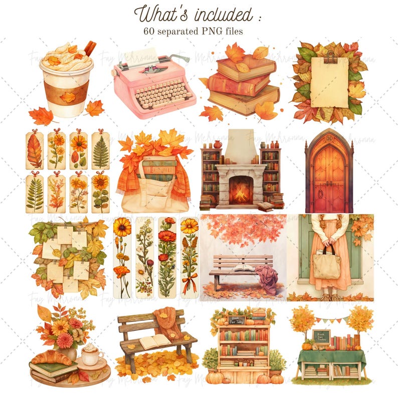 Watercolor Autumn Academia Clipart PNG, Autumn Reading, Bookish Light ...