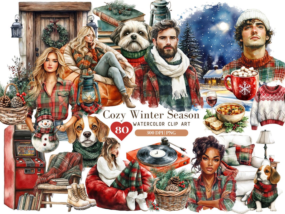 Watercolor Christmas Clipart, Cozy Winter Season Xmas Clip Art ...