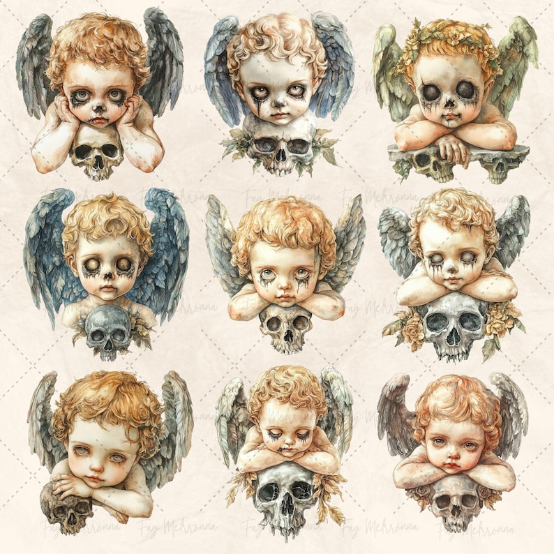 Dark Haunted Cherub Halloween Vintage PNG Clip Art, Cupid Clip Art ...