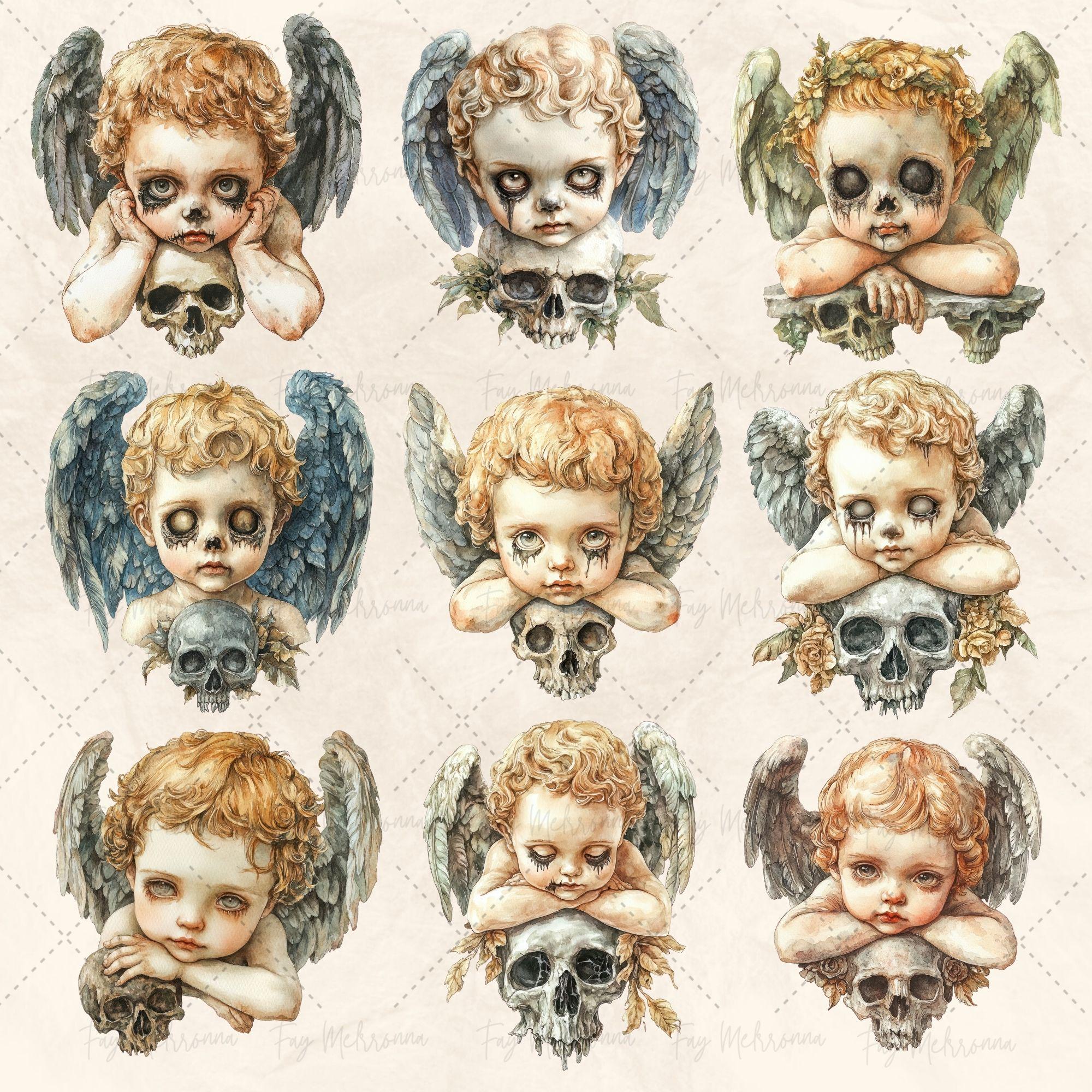 Dark Haunted Cherub Halloween Vintage PNG Clip Art, Cupid Clip Art ...