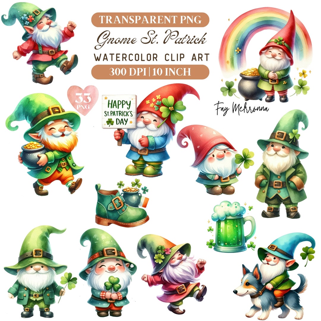 Lucky Gnomes St. Patrick's Day Clipart, Shamrock Clipart, Clovers ...