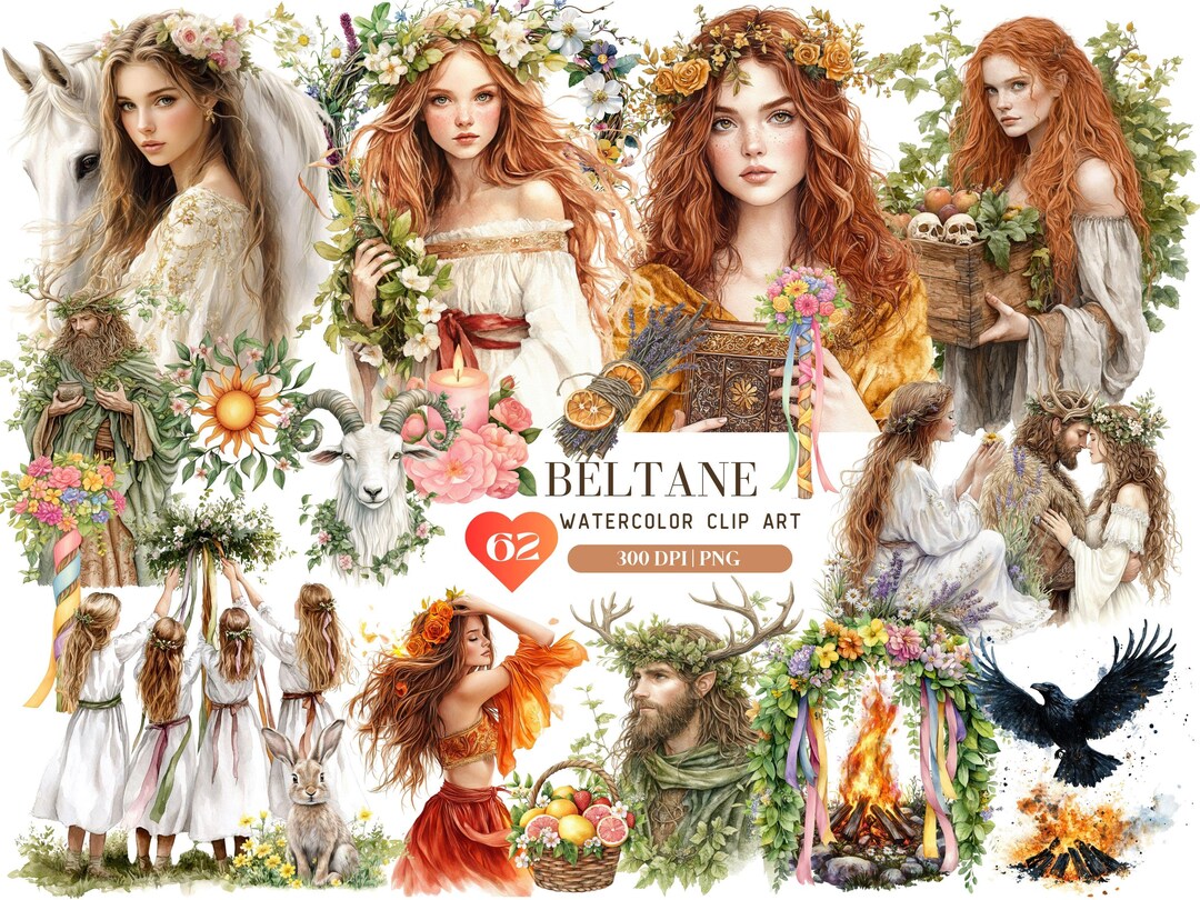 Watercolor Beltane Spiritual Clipart, Pagan Witch Clipart, Goddess ...