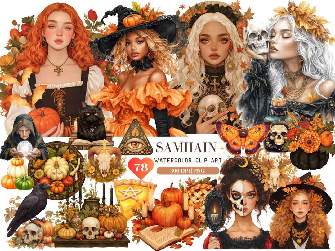 Watercolor Samhain Clipart, Pagan Gothic Witch Clipart, Goddess Fairy ...