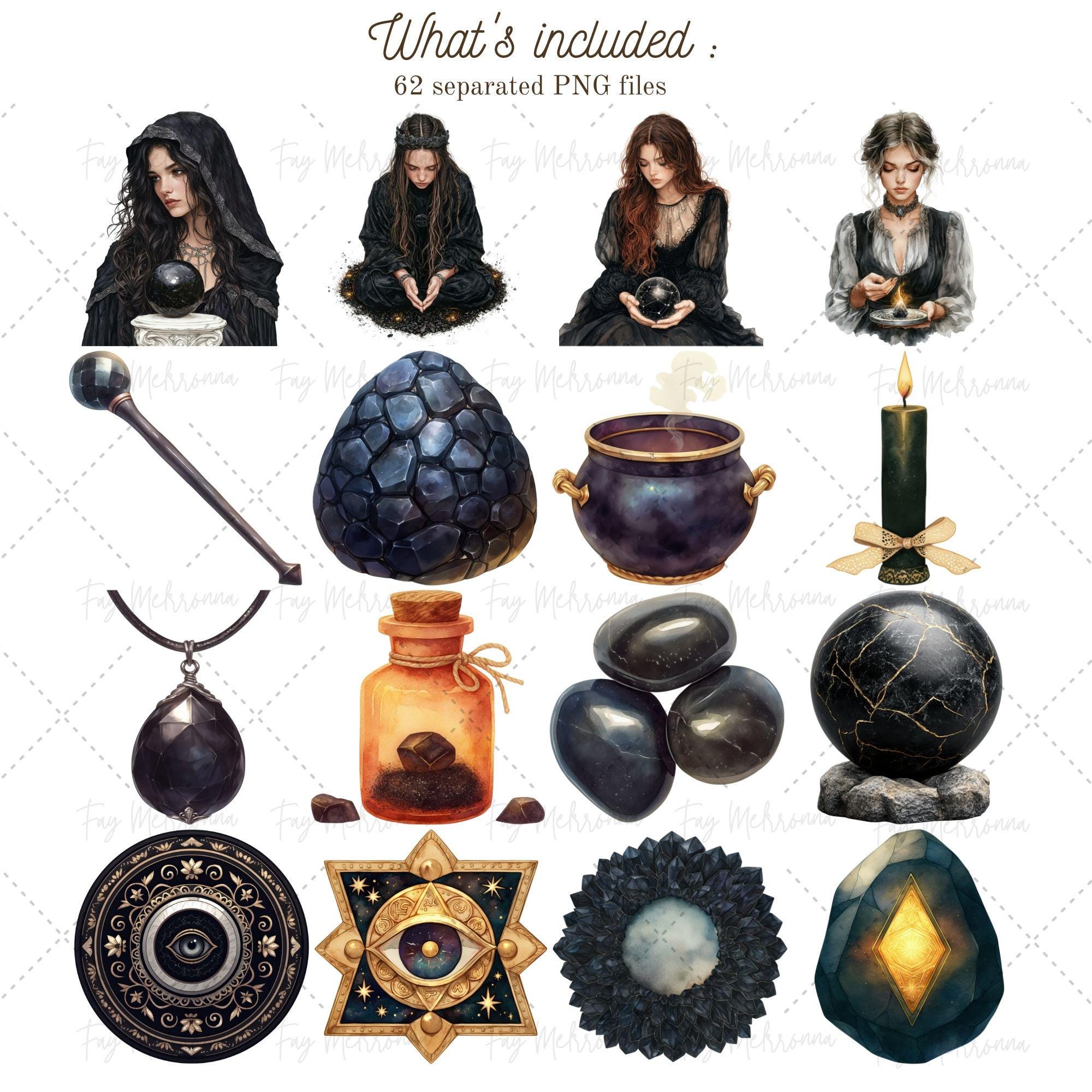 Obsidian Witch Clipart: Watercolor Gothic Queen Graphics (digital ...