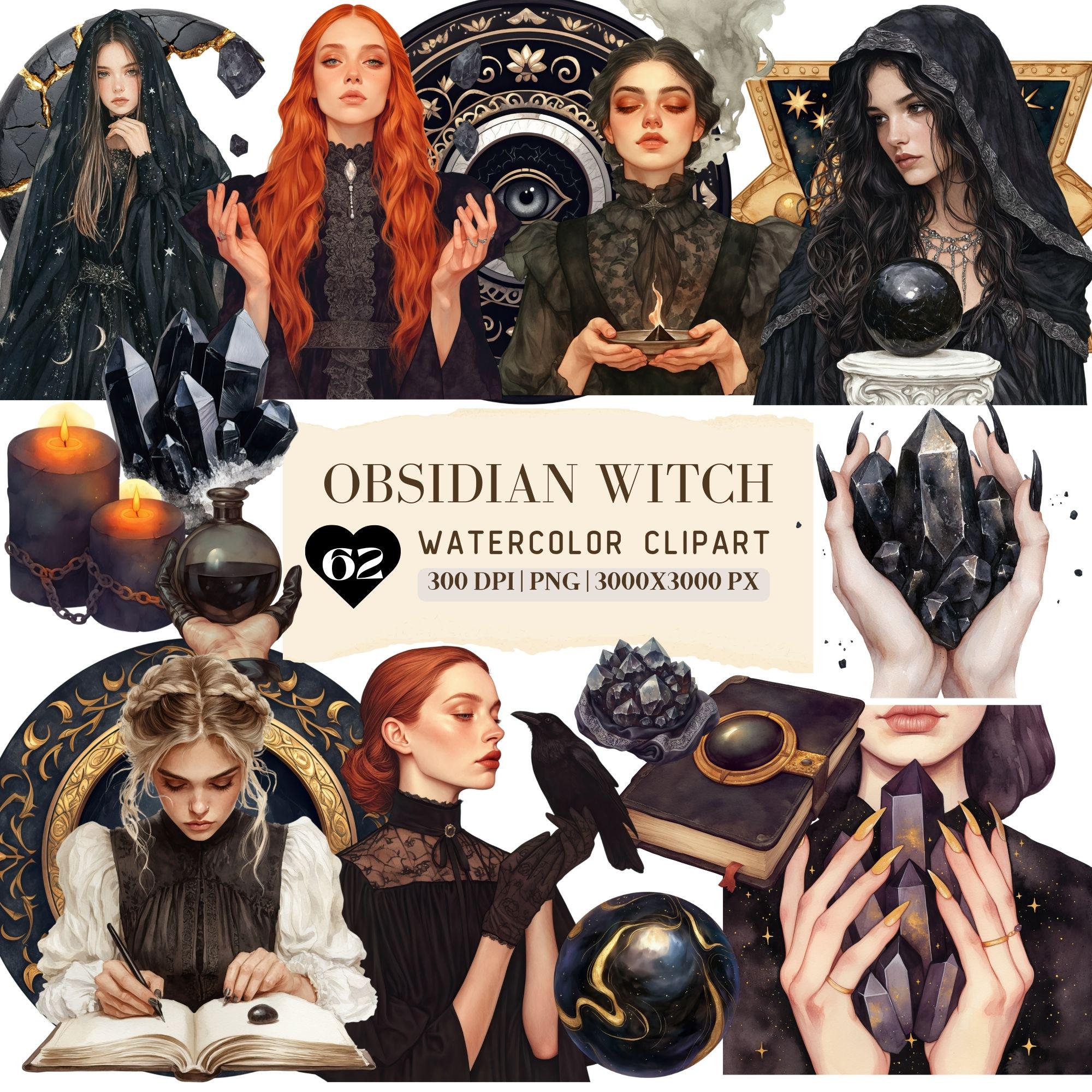 Obsidian Witch Clipart: Watercolor Gothic Queen Graphics (digital ...